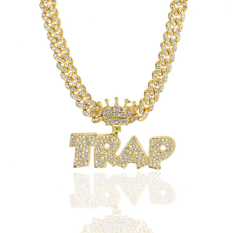 Iced Out TRAP Letter Pendant + Cuban Chain – VVS Jewelry