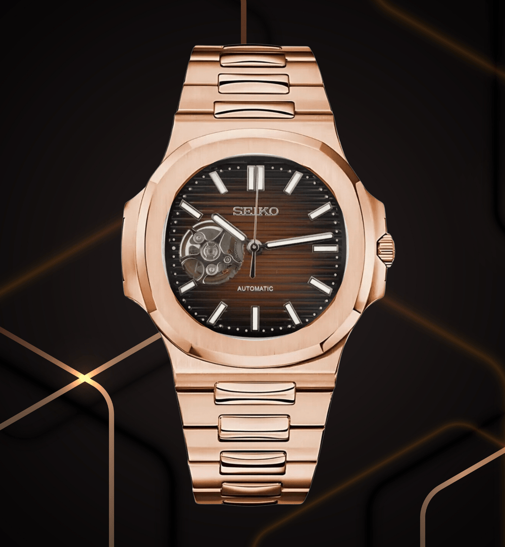 Seiko Mod Nautilus Rose Gold Open Heart