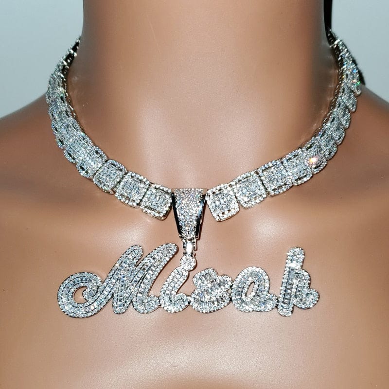 Custom Brush Cursive Iced Out Name Necklace