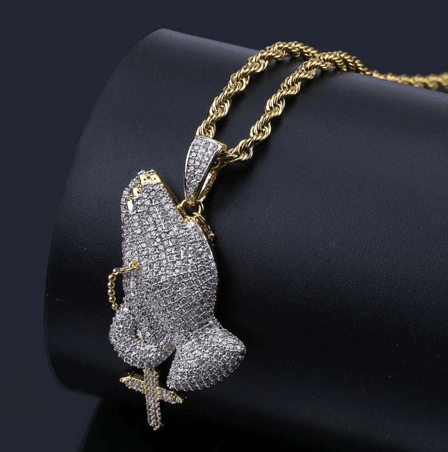 Iced Praying Hands Cross Pendant Chain – VVS Jewelry