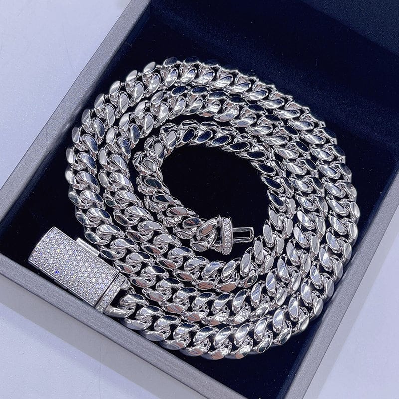 8mm 925 Sterling Silver Vermeil VVS Moissanite Clasp Cuban Chain White