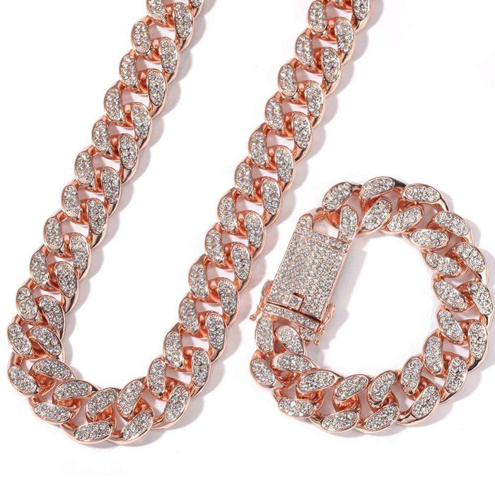 18k Gold/Silver Cuban Link Chain Set – Iced Out Necklace & FREE Bracel