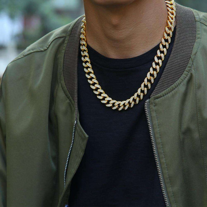18k Gold/Silver Cuban Link Chain Set – Iced Out Necklace & FREE Bracel