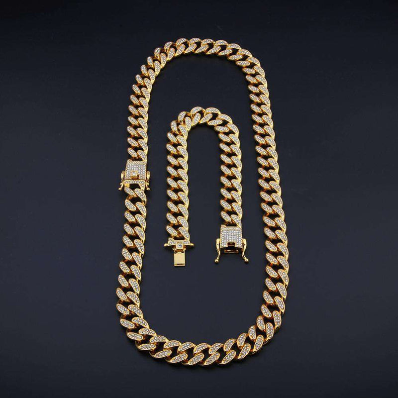 18k Gold/Silver Cuban Link Chain Set – Necklace & FREE Bracelet
