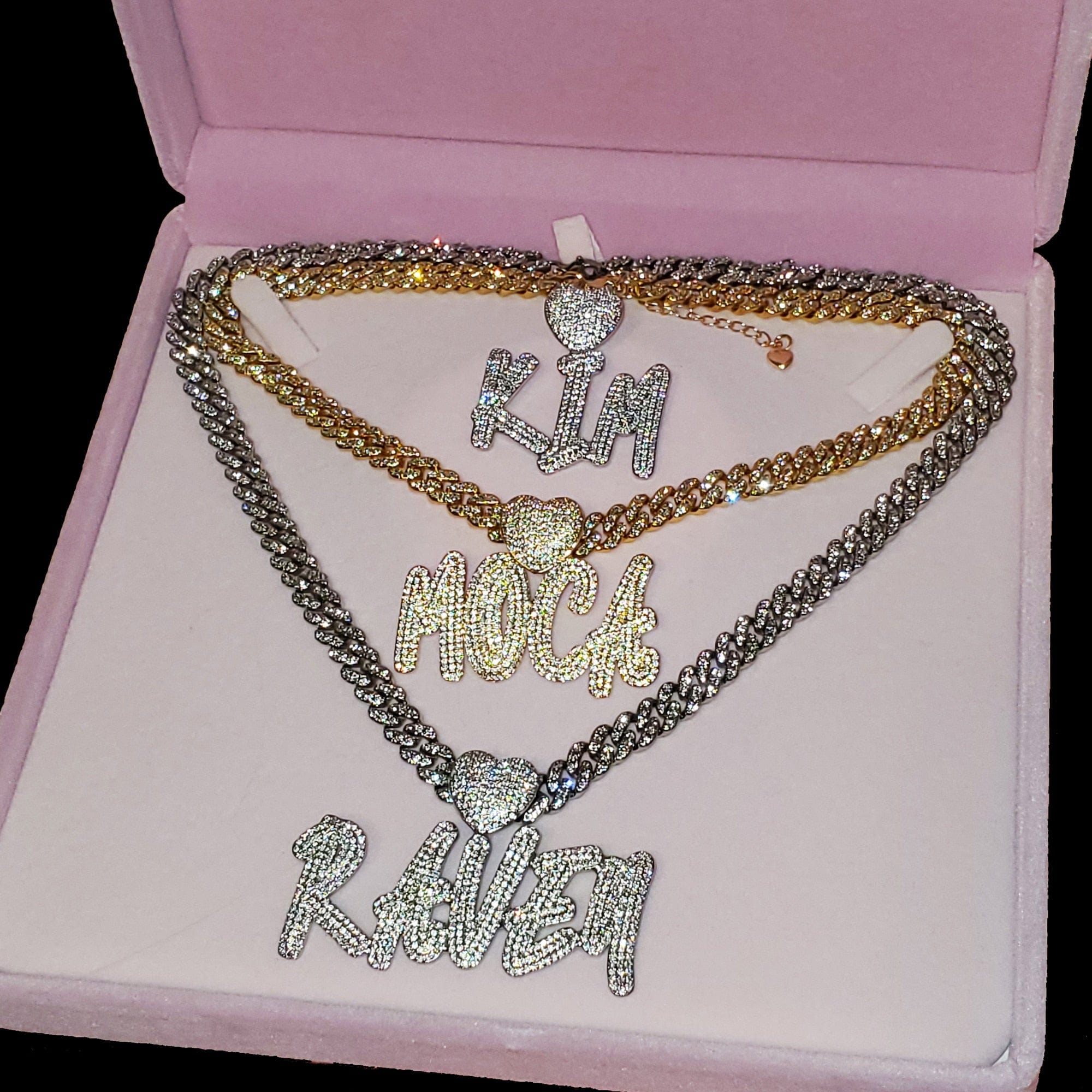 Custom Icy Cursive Name Heart Necklace