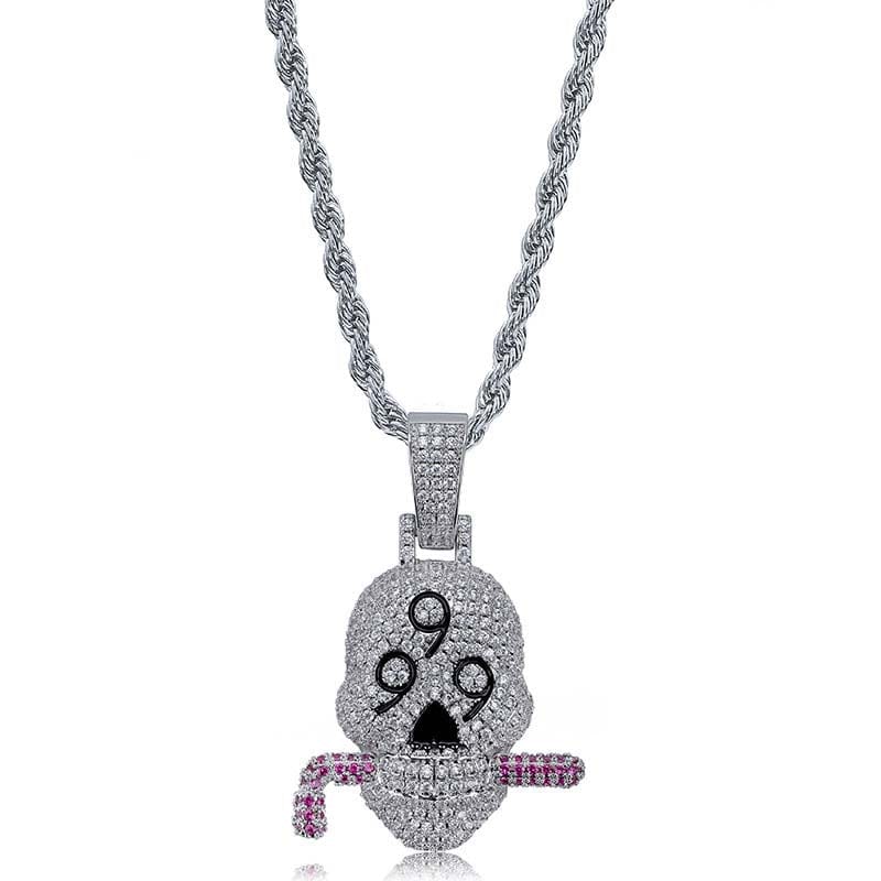 Fully Iced 999 Skull Pendant Chain – VVS Jewelry