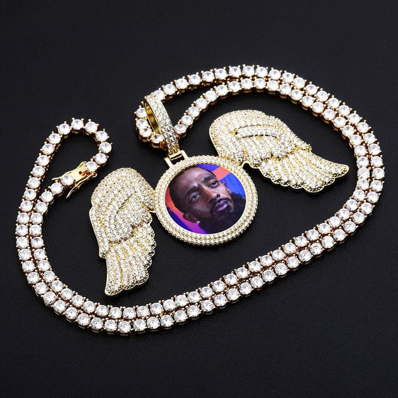 Fully Iced Angel Wings Custom Photo Chain