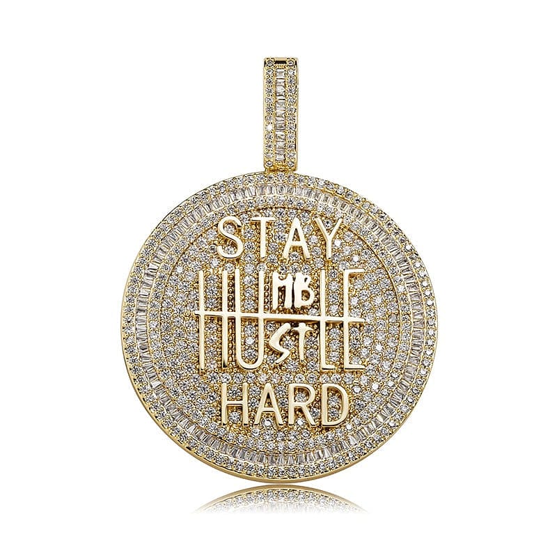 Fully Iced Stay Humble Hustle Hard Round Pendant Chain