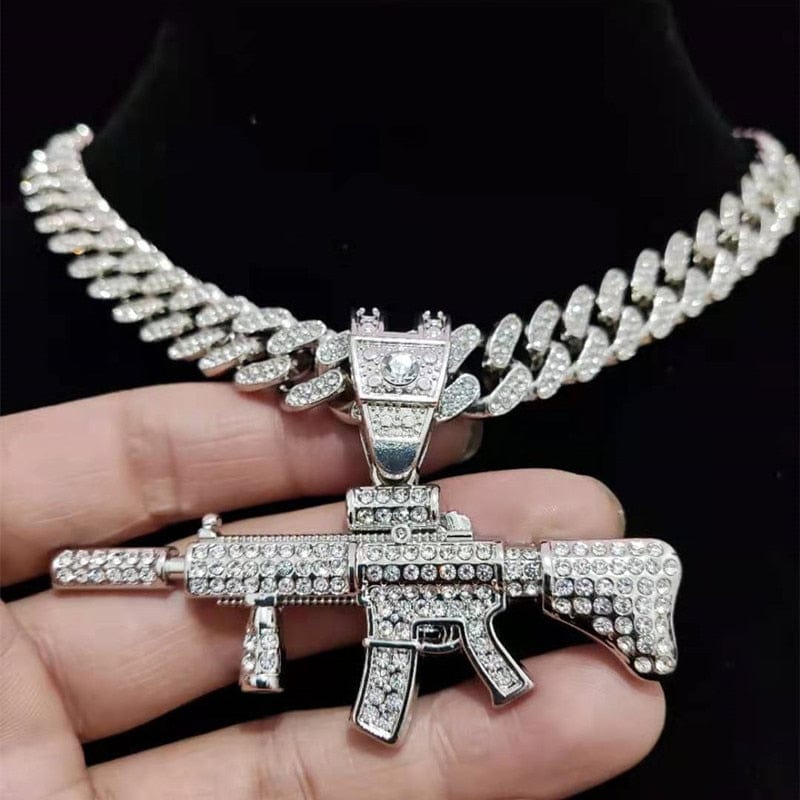 Fully Iced Submachine Gun Pendant Rapper Necklace – VVS Jewelry