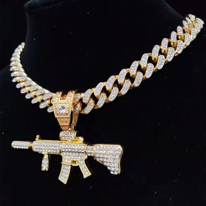 Fully Iced Submachine Gun Pendant Rapper Necklace