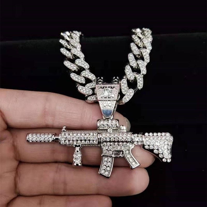 Fully Iced Submachine Gun Pendant Rapper Necklace – VVS Jewelry