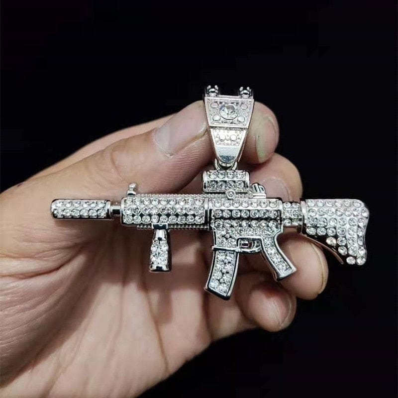 Fully Iced Submachine Gun Pendant Rapper Necklace – VVS Jewelry