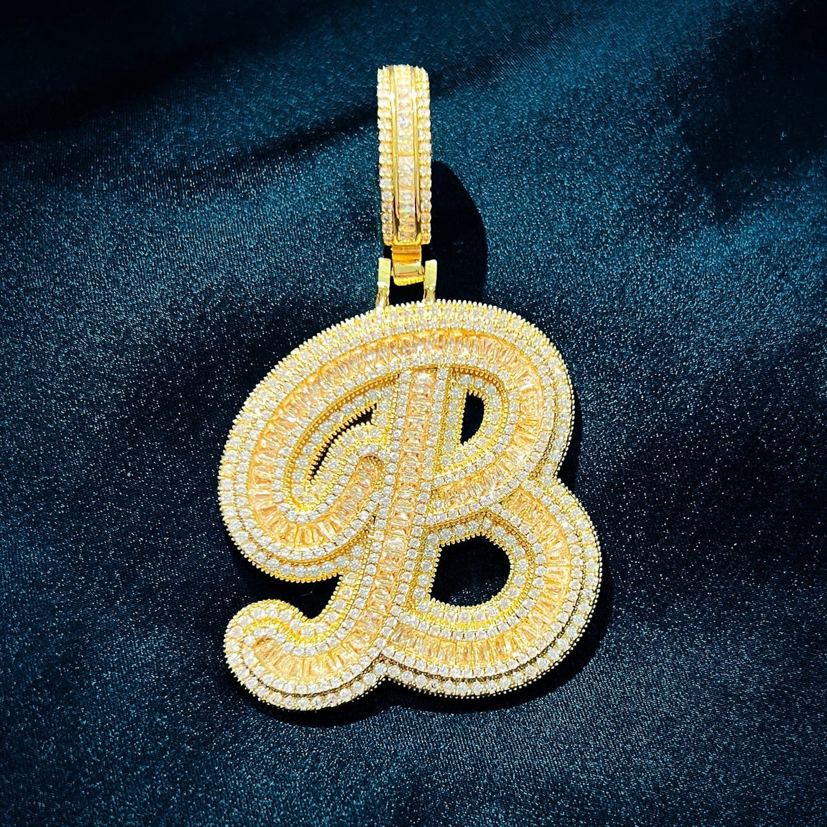 Icy Custom Big Initial Cursive Letter Pendant