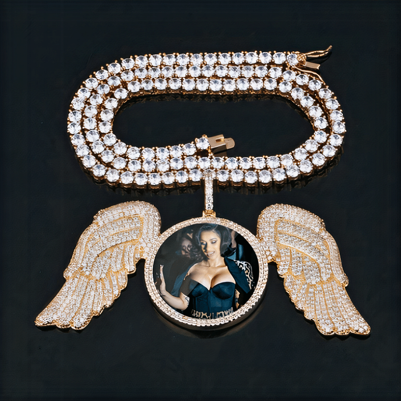Fully Iced Angel Wings Custom Photo Chain