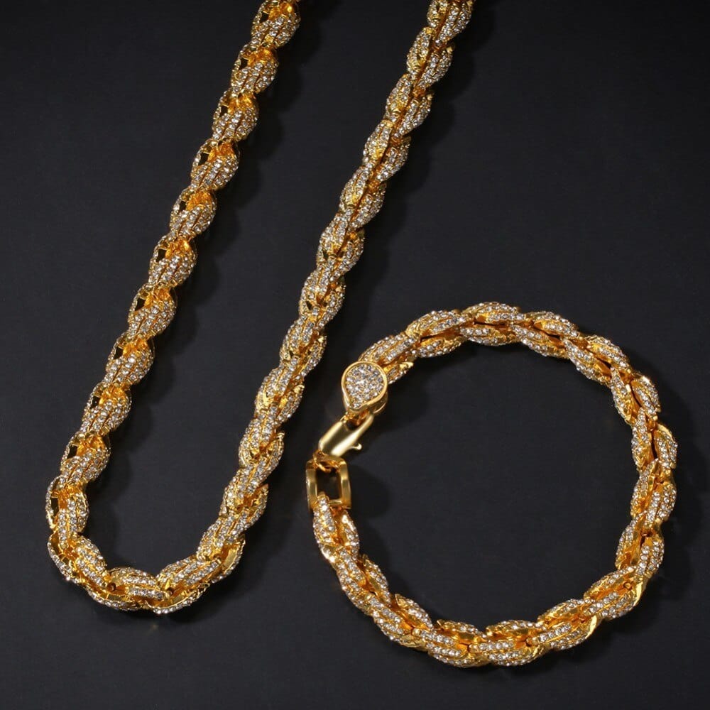 9mm Iced Out Thick Rope Chain and Bracelet Bundle