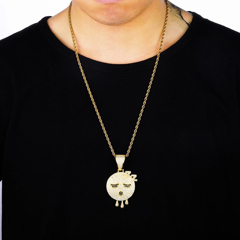 Sleepy Head Dripping Emoji Pendant + Chain