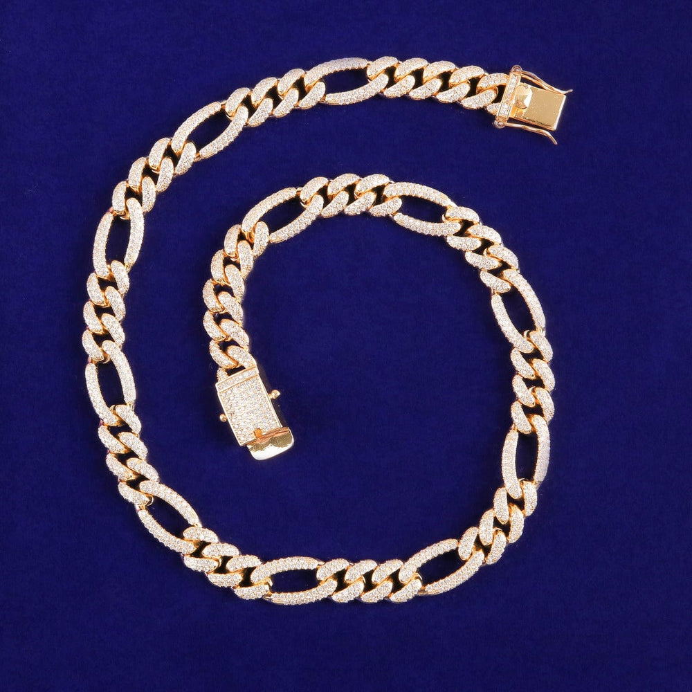 Iced Out 18K Gold Figaro Diamond Cuban Chain