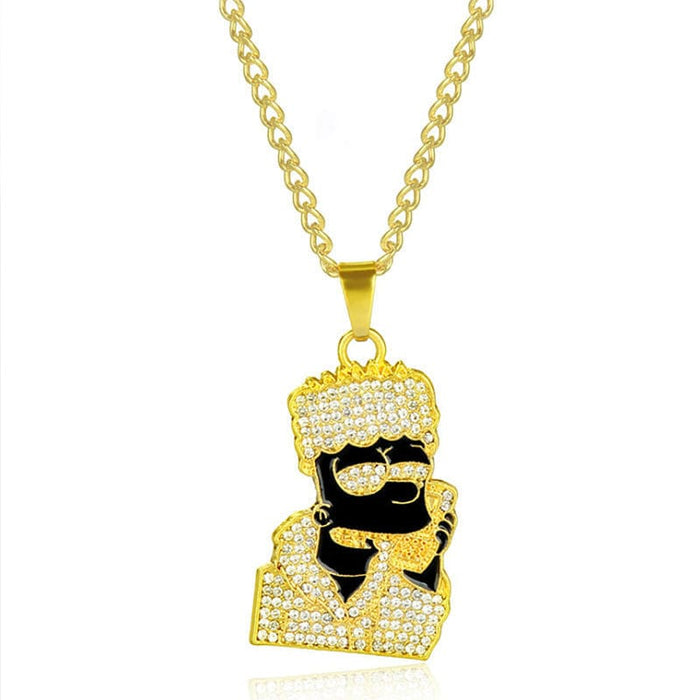 Iced Out Bart Simpson Inspired Gold Necklace