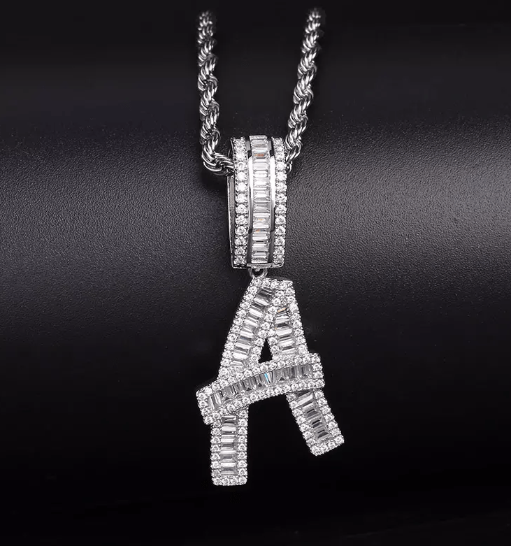 Initial Iced out Baguette Letter Pendant + FREE Chain – VVS Jewelry