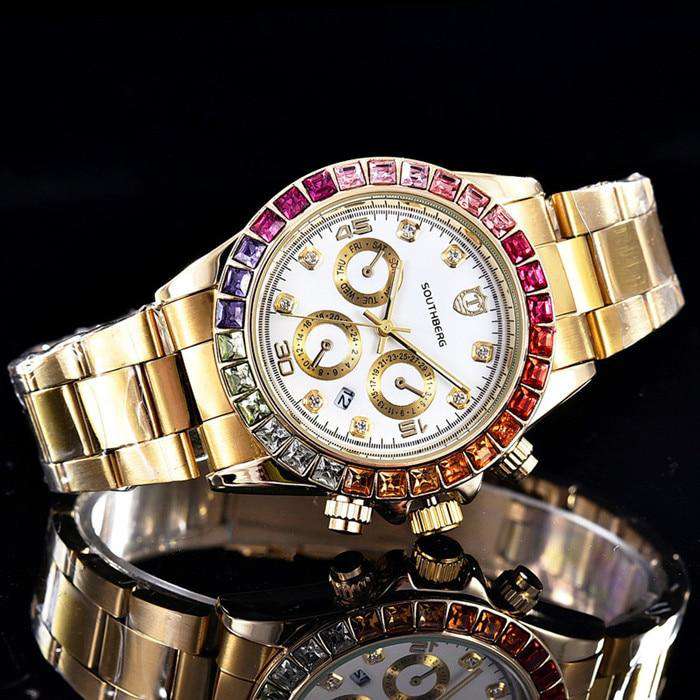 Luxury Quartz Rollie Style Watch with Color Rhinestone