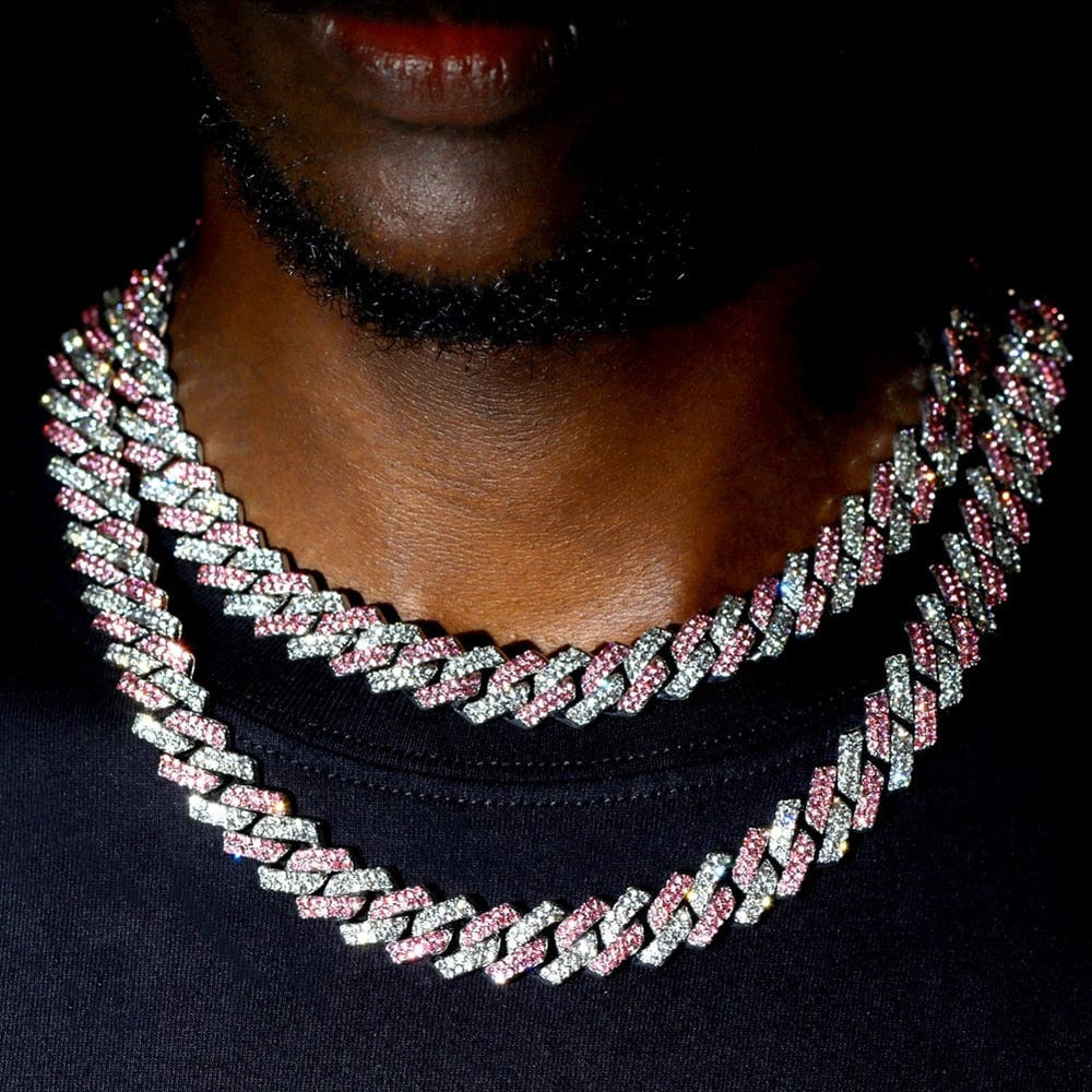 Iced Out Two-Tone Crystal Cuban Link Chain Necklace