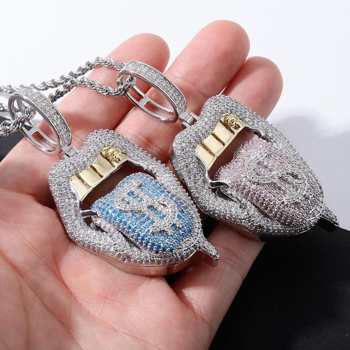 VVS Jewelry $$$ Micropaved Lip Pendant Necklace