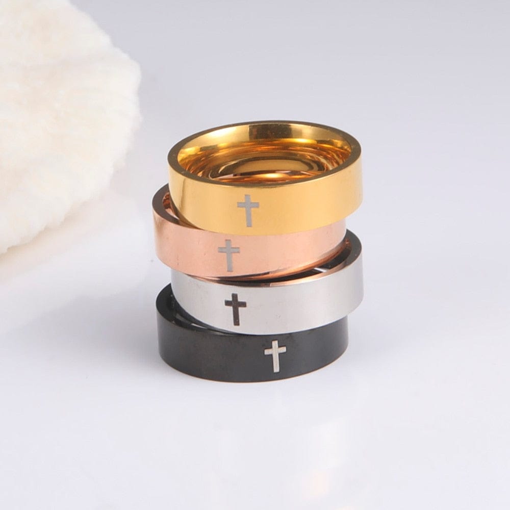 8mm Stainless Steel Cross Ring - BOGO