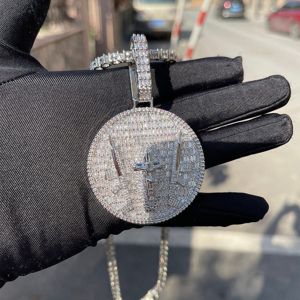 VVS Shine Cross and Guns Badge Iced Out Pendant