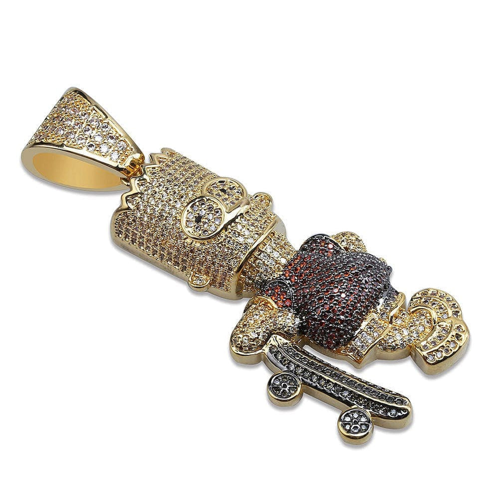 VVS Jewelry Iced Out Bart Simpson Skateboard Pendant Chain