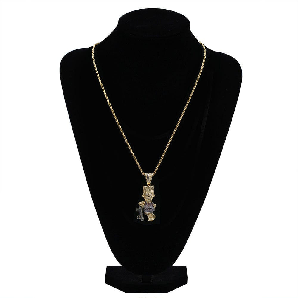 VVS Jewelry Iced Out Bart Simpson Skateboard Pendant Chain