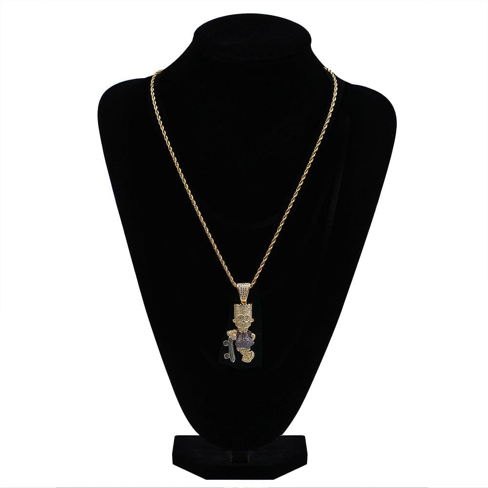 VVS Jewelry Iced Out Bart Simpson Skateboard Pendant Chain