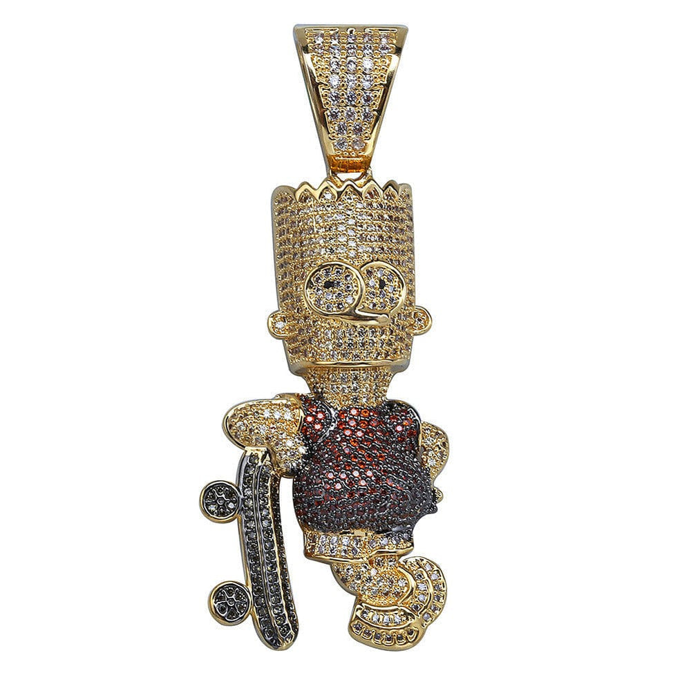 VVS Jewelry Iced Out Bart Simpson Skateboard Pendant Chain