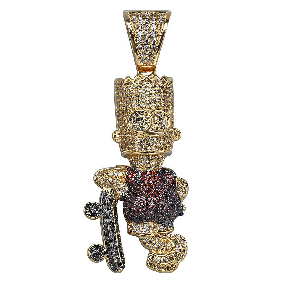 VVS Jewelry Iced Out Bart Simpson Skateboard Pendant Chain
